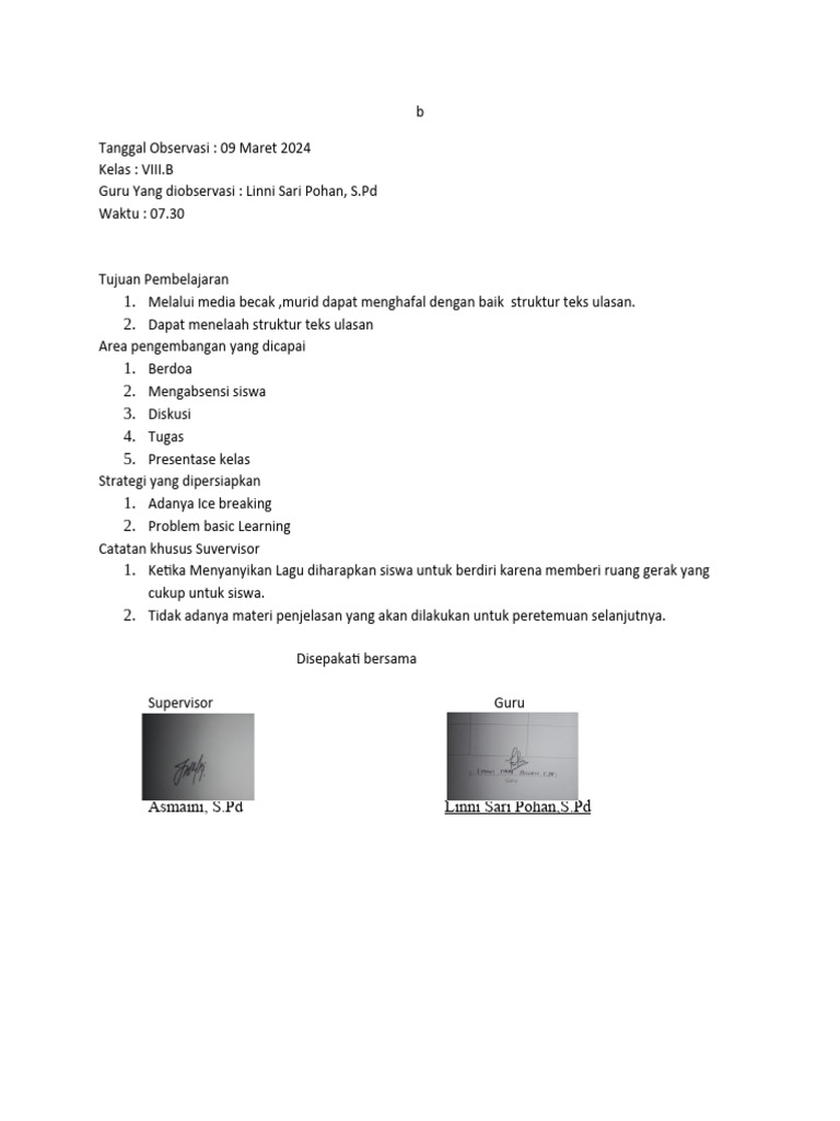 Lembar Observasi Buk Lini | PDF