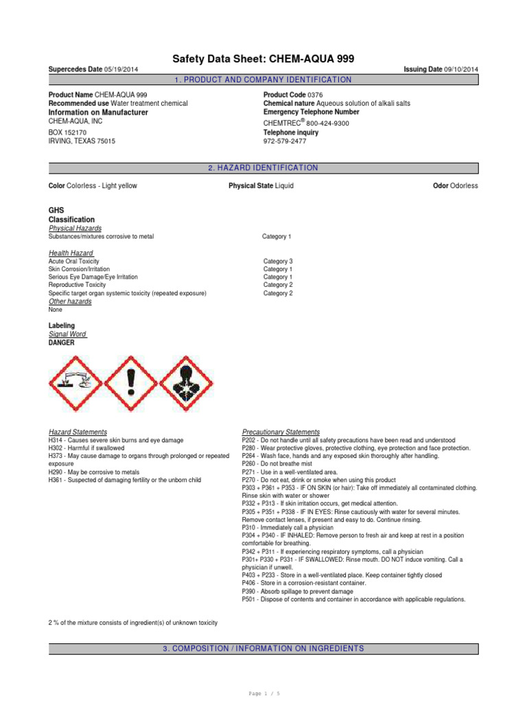 MSDS Anti Corrosive Coating Chem Aqua 999 | PDF | Toxicity | Personal ...