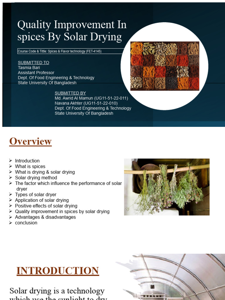 Solar Drying for Spice Quality Improvement | PDF | Spice | Solar Energy