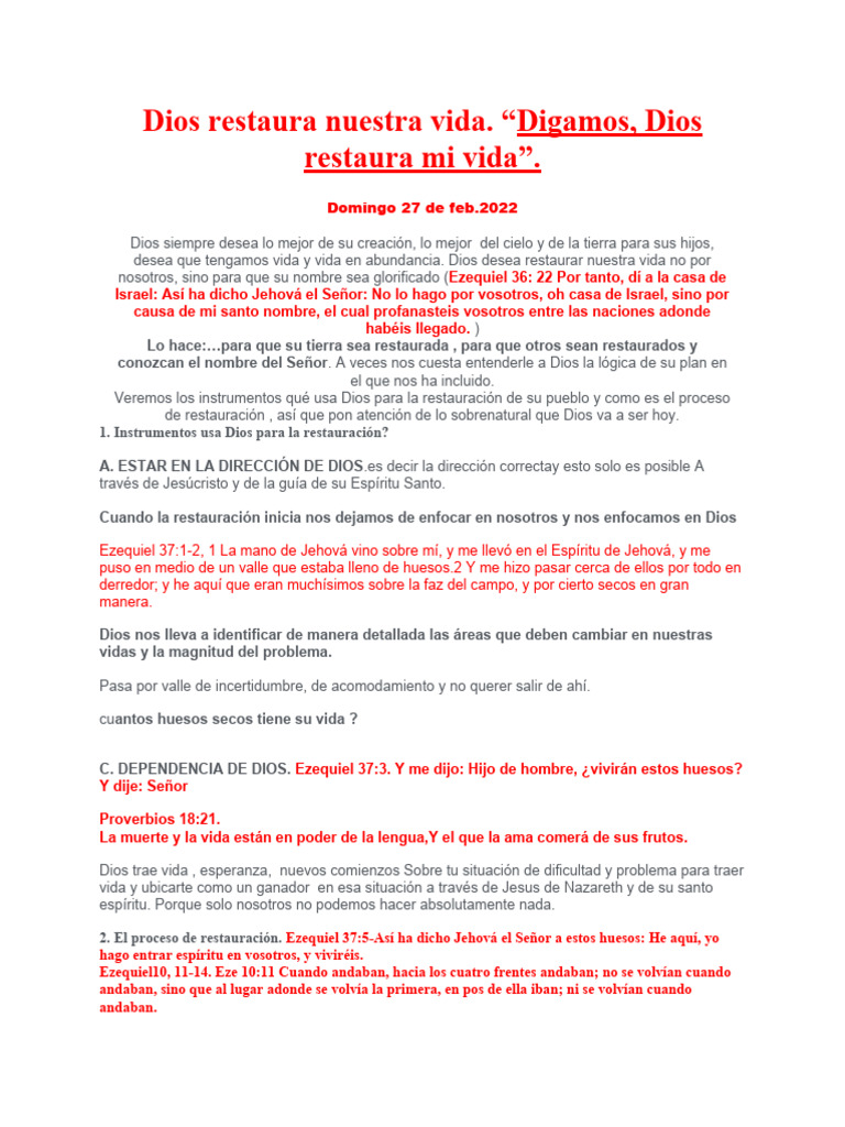 Dios Restaura Nuestra Vida | PDF | Ezequiel | Dios