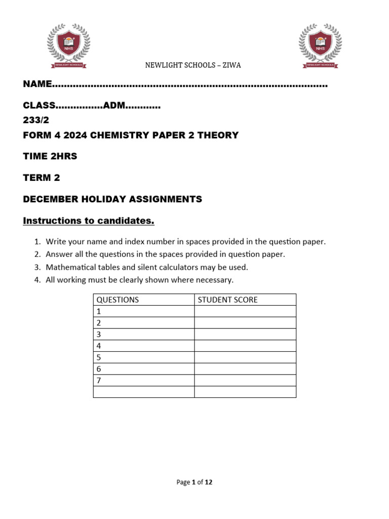 Chemistry Form 4 Paper 2 | Download Free PDF | Chemical Compounds | Atoms