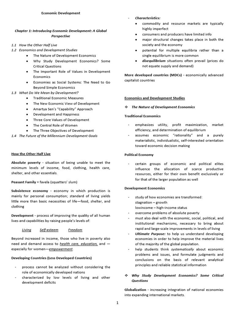 Economic Development Reviewer - Chapter 1 - Todaro and Smith | PDF | Economics | Economic ...
