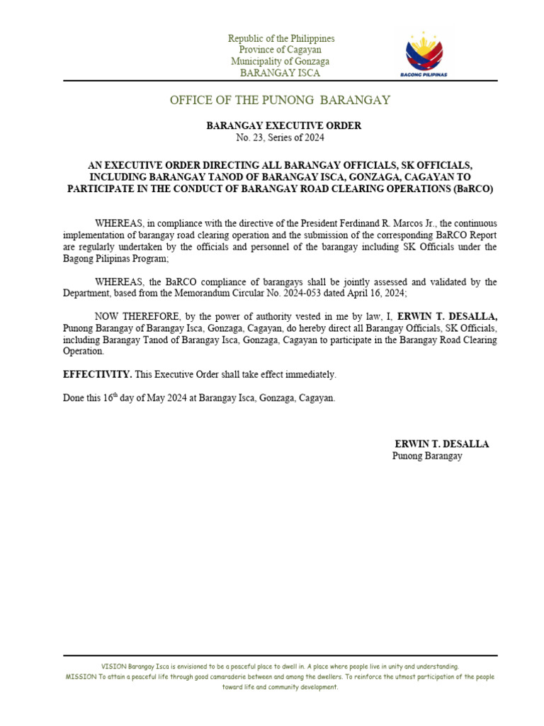 Executive Order No. 23, s.2024 (Road Clearing) | PDF
