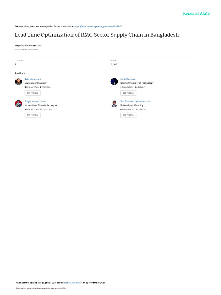 Lead Time Optimization of RMG Sector Supply Chain in Bangladesh | PDF ...