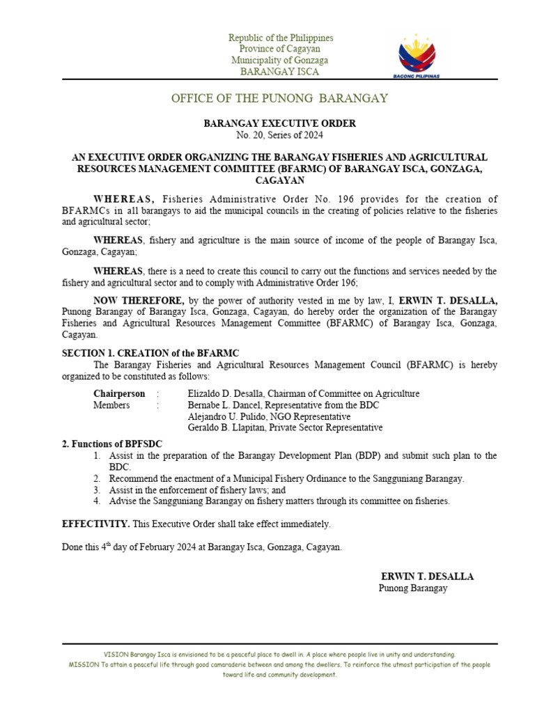 Executive Order No. 20, s.2024 (BFARMC) | PDF | Justice | Crime & Violence