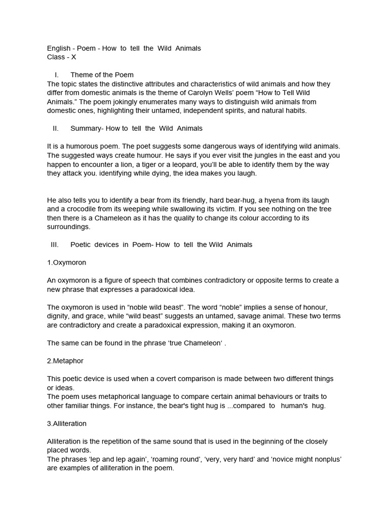 First Flight-Poem - How to tell the Wild Animals | Download Free PDF ...