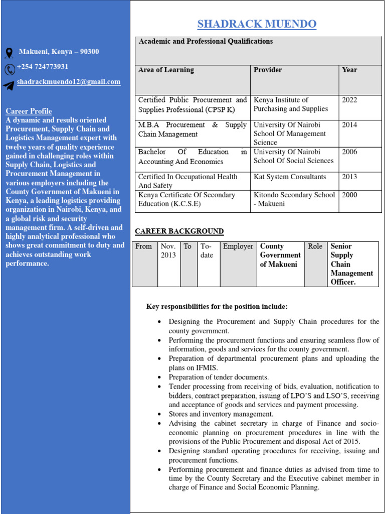 shadrack CV | Download Free PDF | Procurement | Warehouse