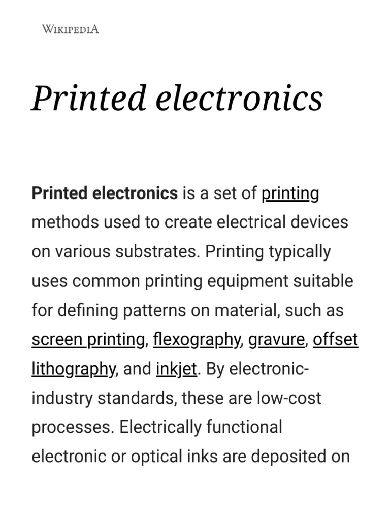 Printed Electronics - Wikipedia | PDF | Electronics | Secondary Sector ...