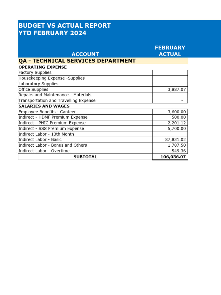 Actual Vs Budget February 2024 TSV | PDF | Salary | Wage