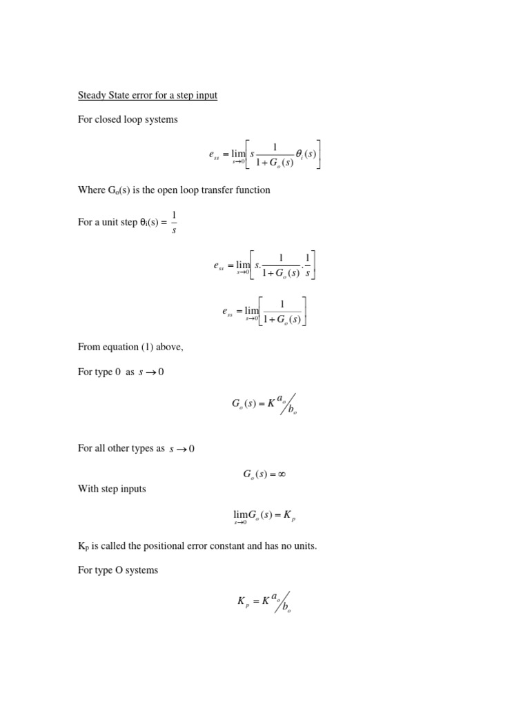 Steady State Error in Control Systems | PDF | Mechanics | Applied ...