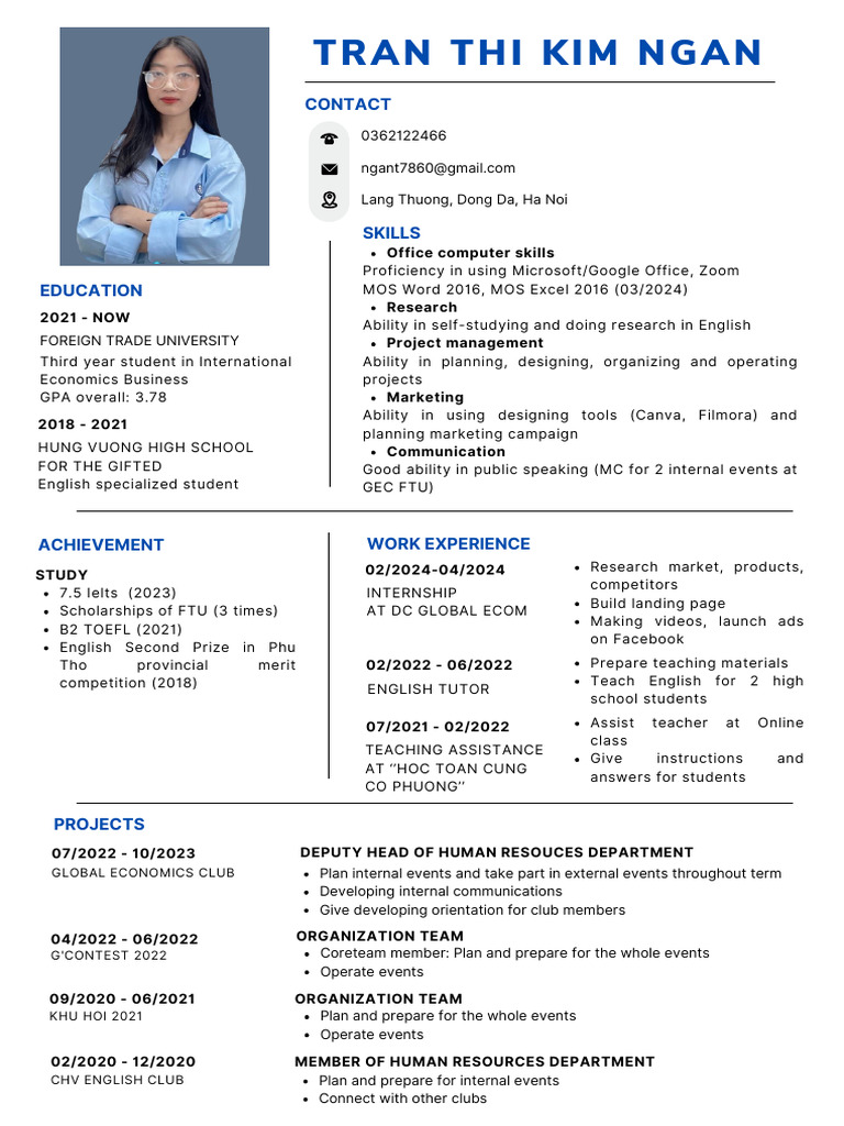 Cv - trần Thị Kim Ngân - Thị Kim Ngân Trần | PDF