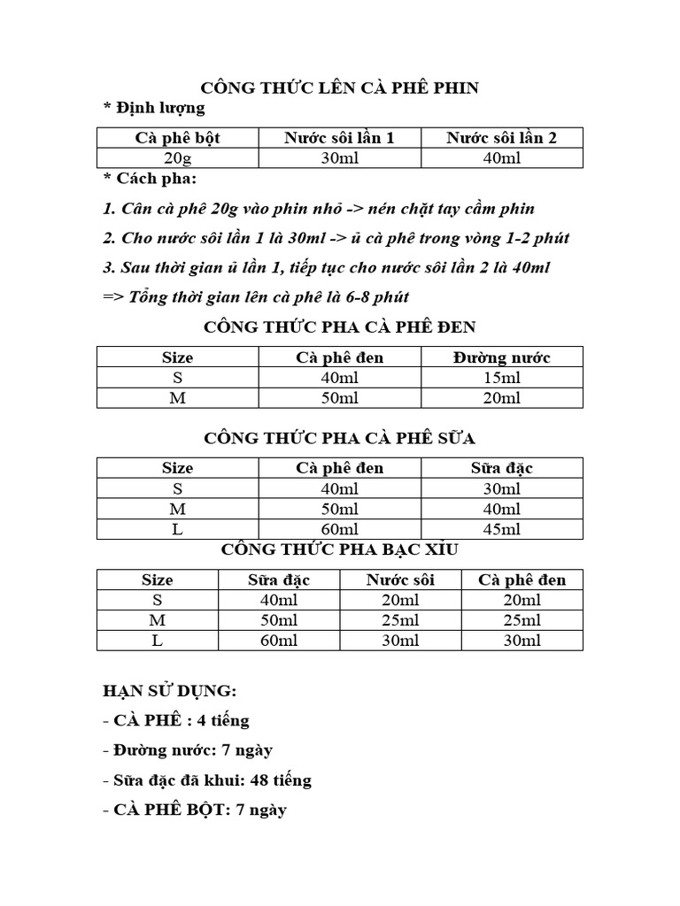 T NG H P Công TH C Cà Phê | PDF