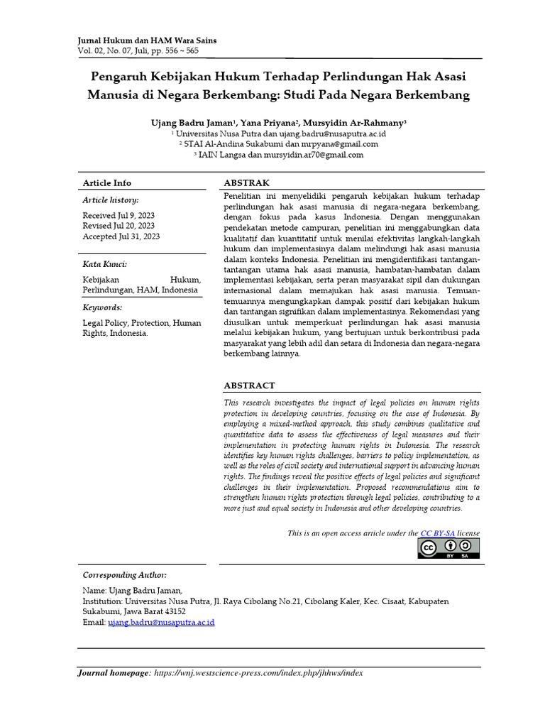 WSN-HK-004 - Ujang Badru Jaman1, Yana Priyana2, Mursyidin Ar-Rahmany3 | PDF