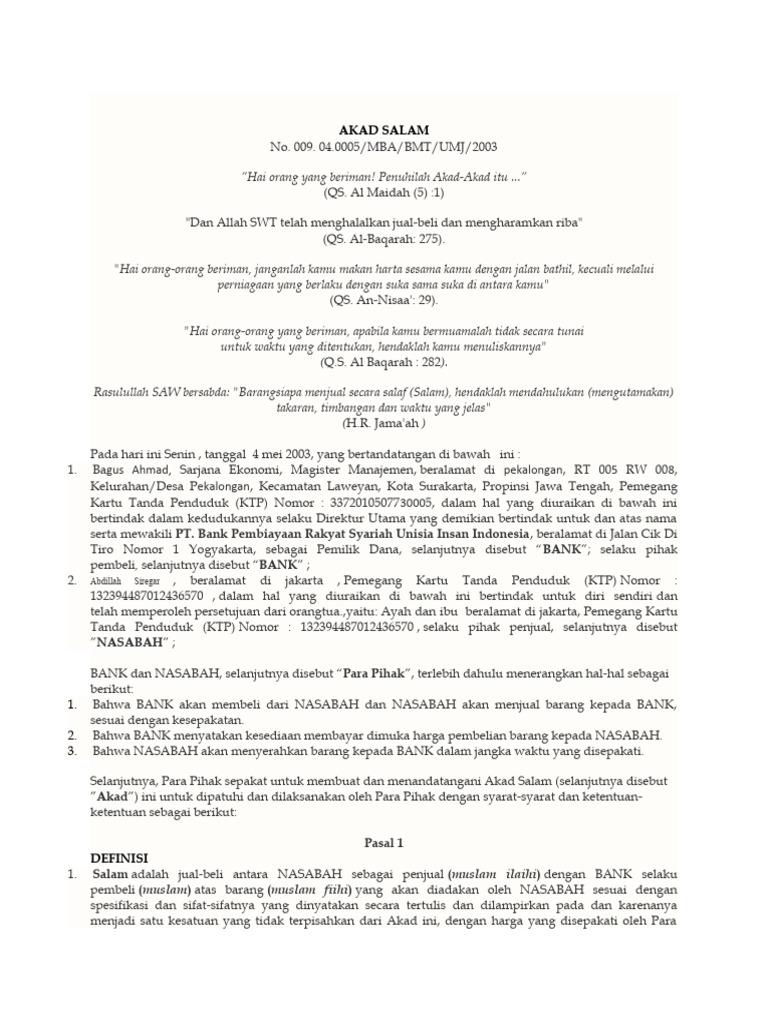 Akad Salam: Jual-Beli Syariah Terperinci | PDF | Pengelolaan Keuangan ...