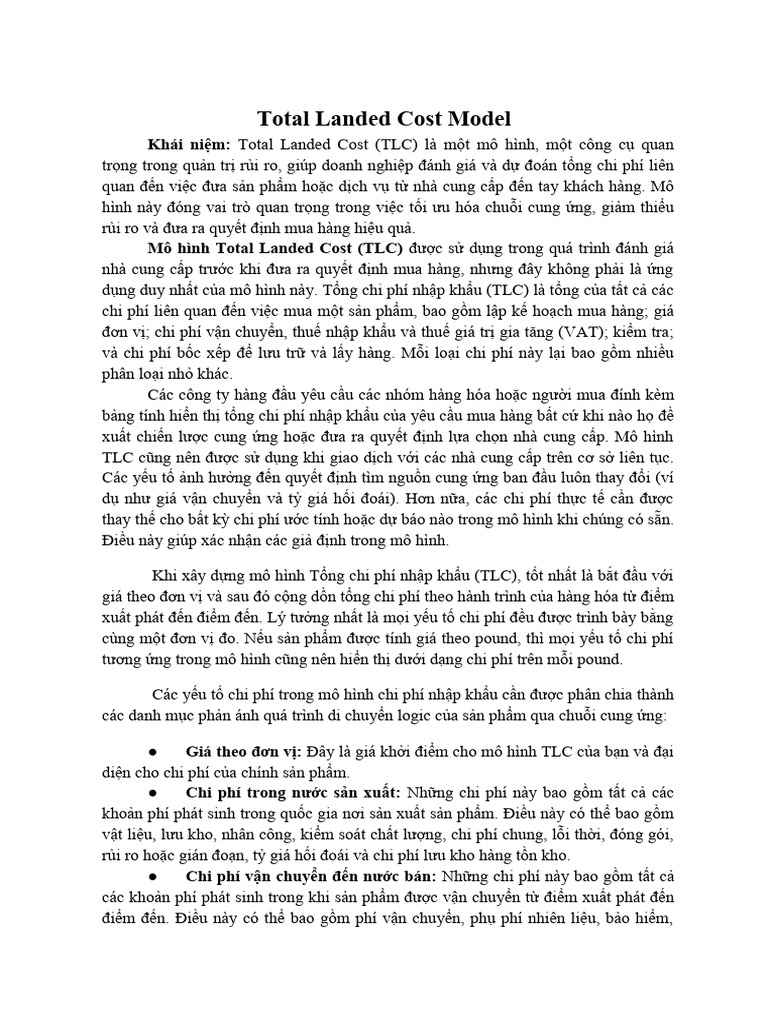 Total Landed Cost Model | PDF