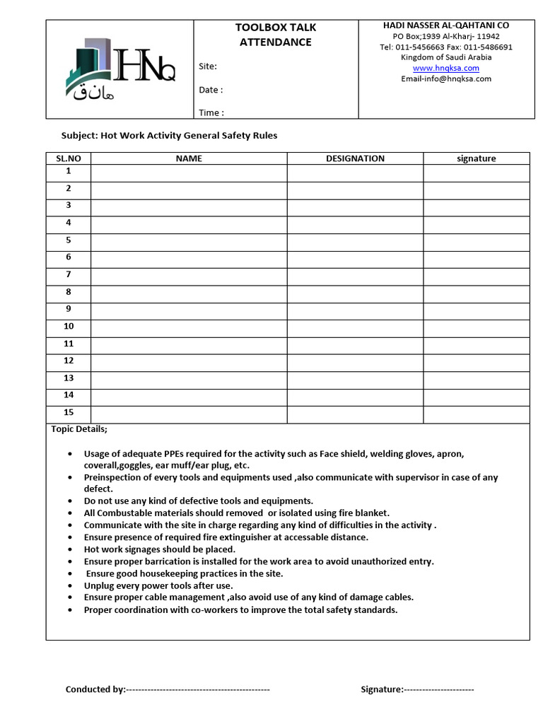 Common TBT For Labors Hot Work 5 | PDF | Safety