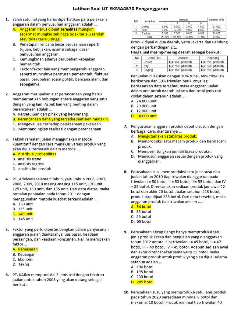 Latihan Soal Penganggaran | PDF