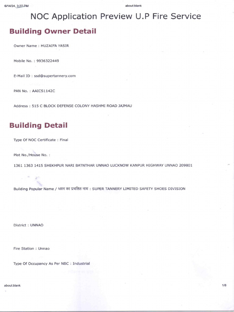 Application Form (Online) For Fire NOC | PDF