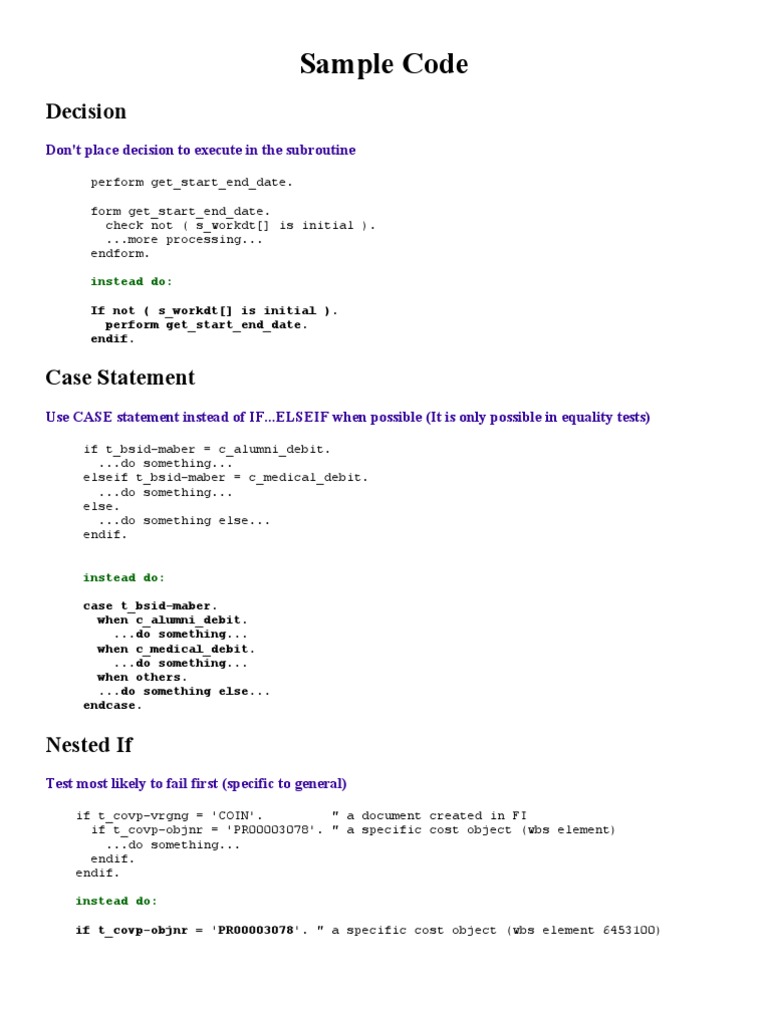 Sample Code: Decision | PDF | Database Index | Subroutine