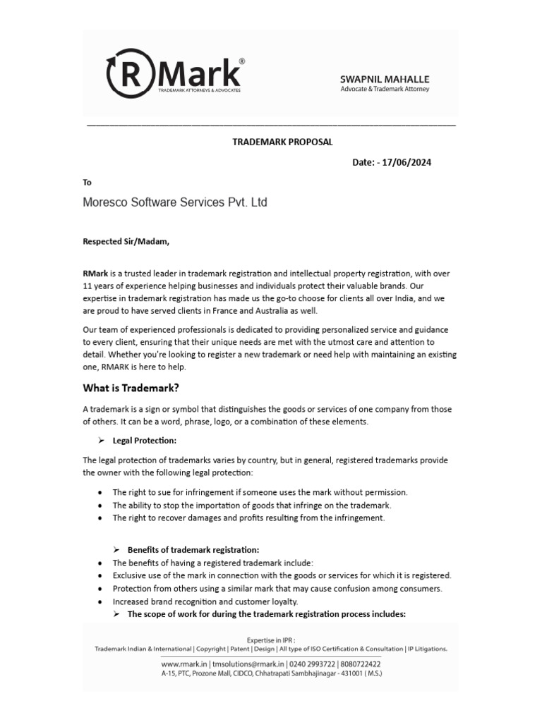Trademark Proposal For Moresco Software Services Pvt. LTD | PDF ...