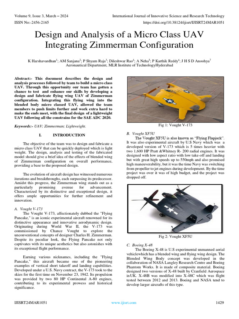 Design and Analysis of A Micro Class UAV Integrating Zimmerman ...