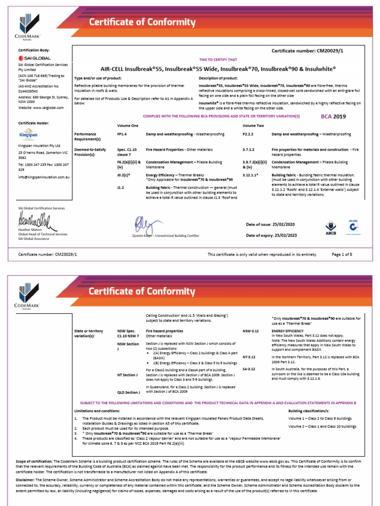 Sertifikat Aircell Insulbrake | PDF | Building Insulation | Roof