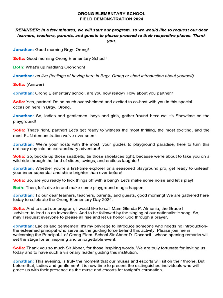 ORONG ES Field-Demo-Script | PDF