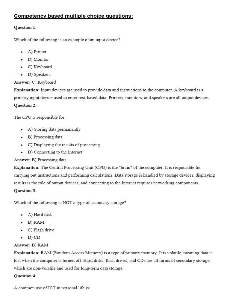 Class 9 ICT Skills: MCQ Practice Guide | PDF | Computer Data Storage ...