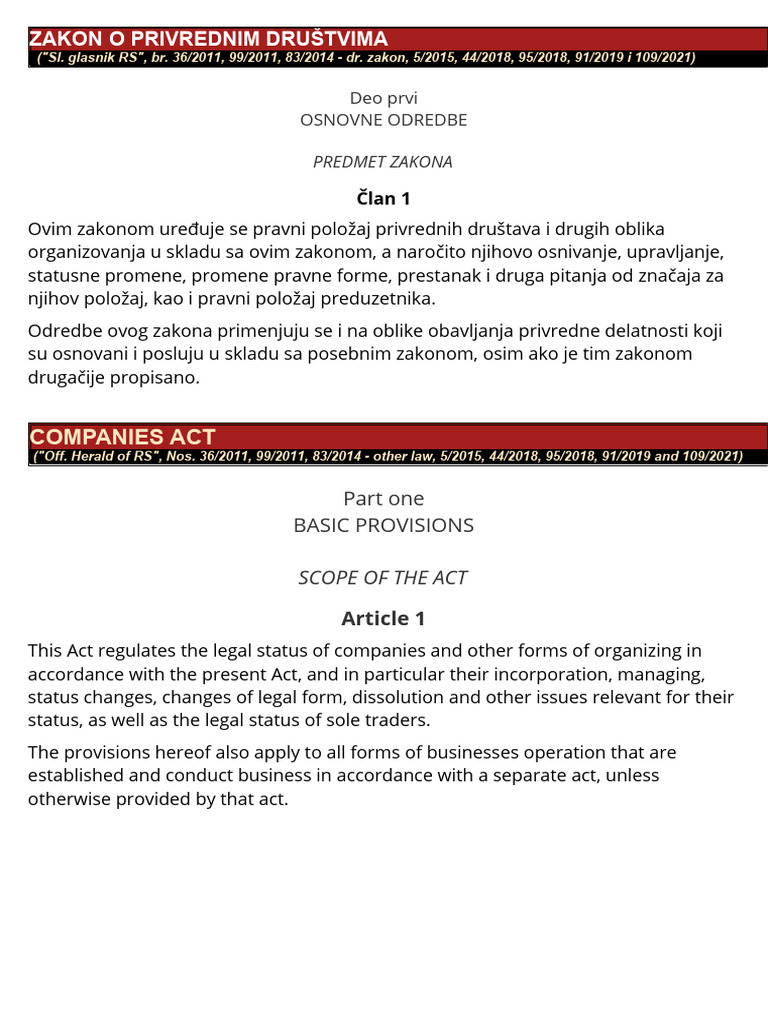 Zakon o Privrednim Društvima | PDF