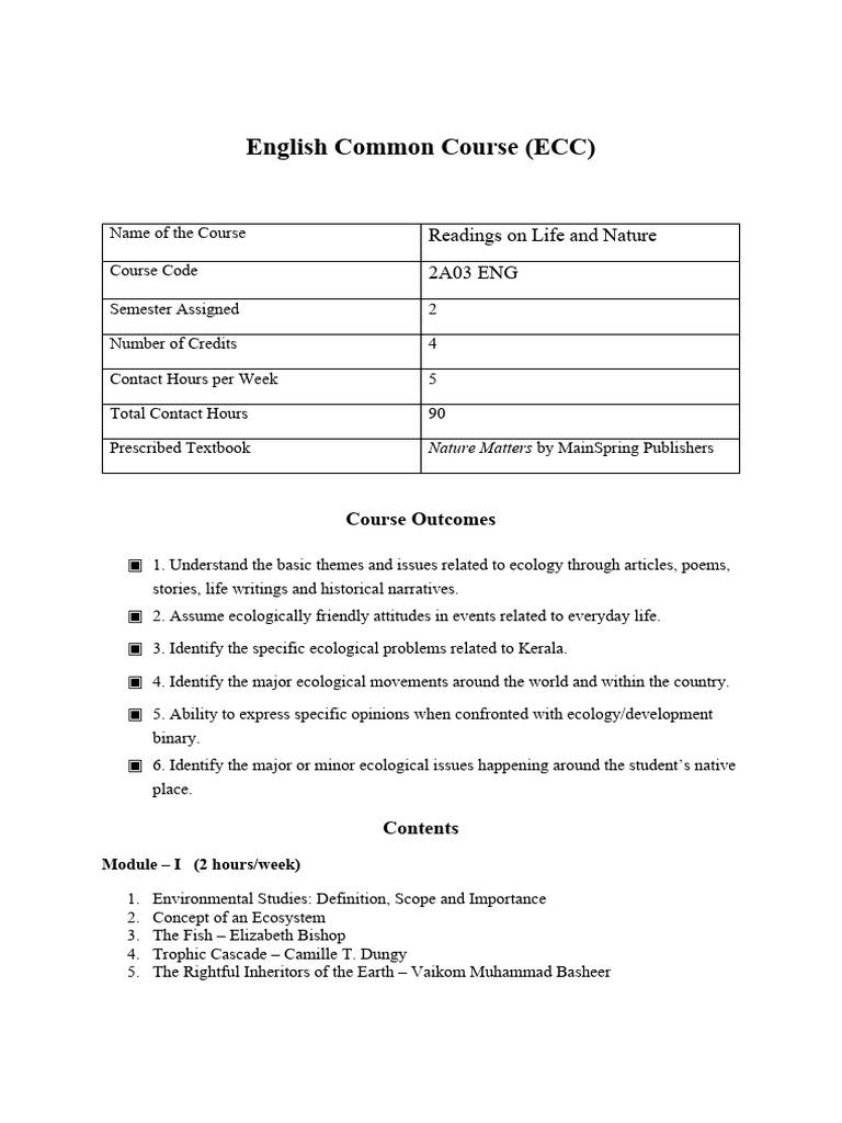 Readings On Life and Nature English Common Course Final Syllabus | PDF ...