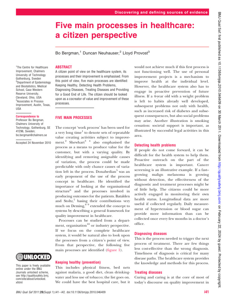 2010 Five Main Processes in Healthcare | PDF | Health Care | Health System
