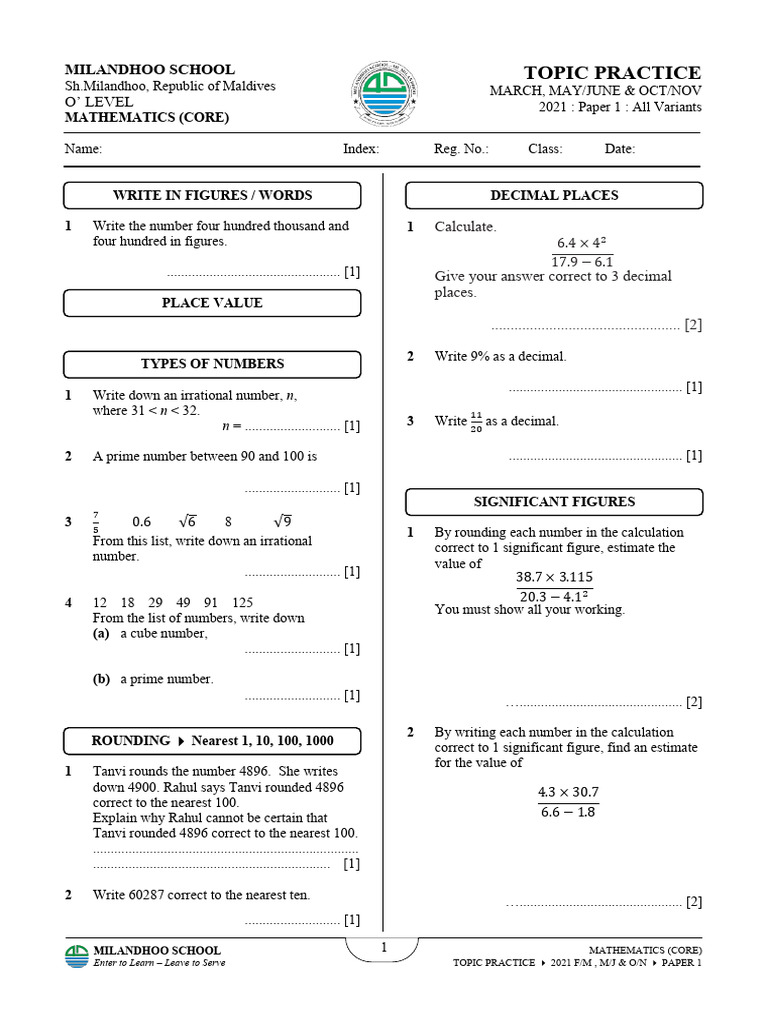 O' Level Math Core Practice 2021 | PDF | Mathematics | Arithmetic