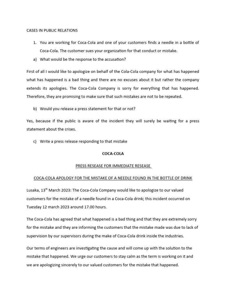 Cases in Public Relations | PDF | Coca Cola | Social Media