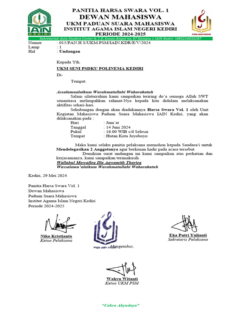 015.pan.h.s.psm.2024 Surat Undangan Ukm Seni Psdku Polinema Kediri | PDF