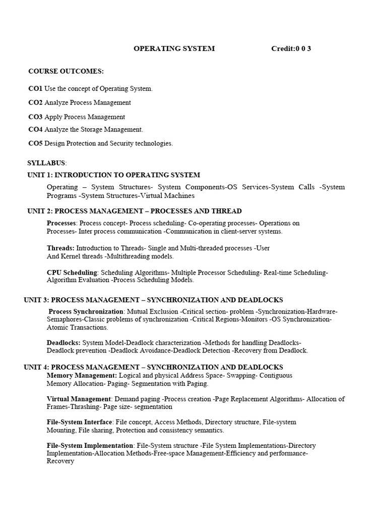 Operating System New Syllabus Framing | PDF | Process (Computing ...