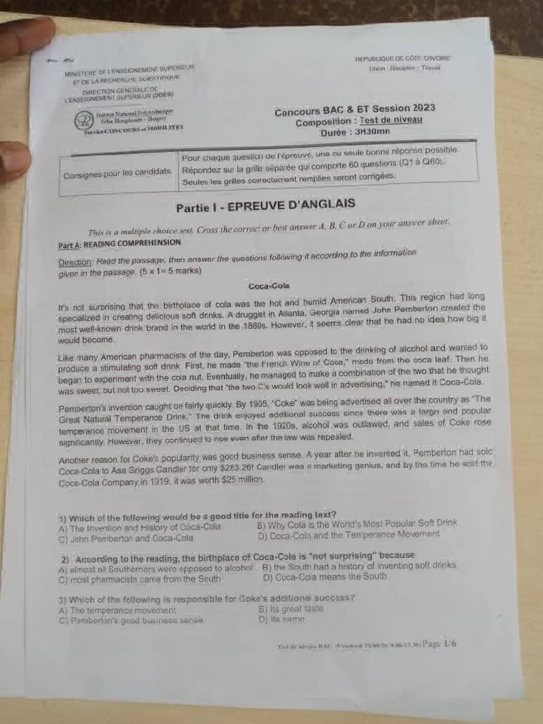 Bac Inp Guinée 2023 | PDF