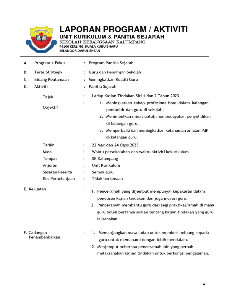 Laporan Ladap Kajian Tindakan 2023 | PDF