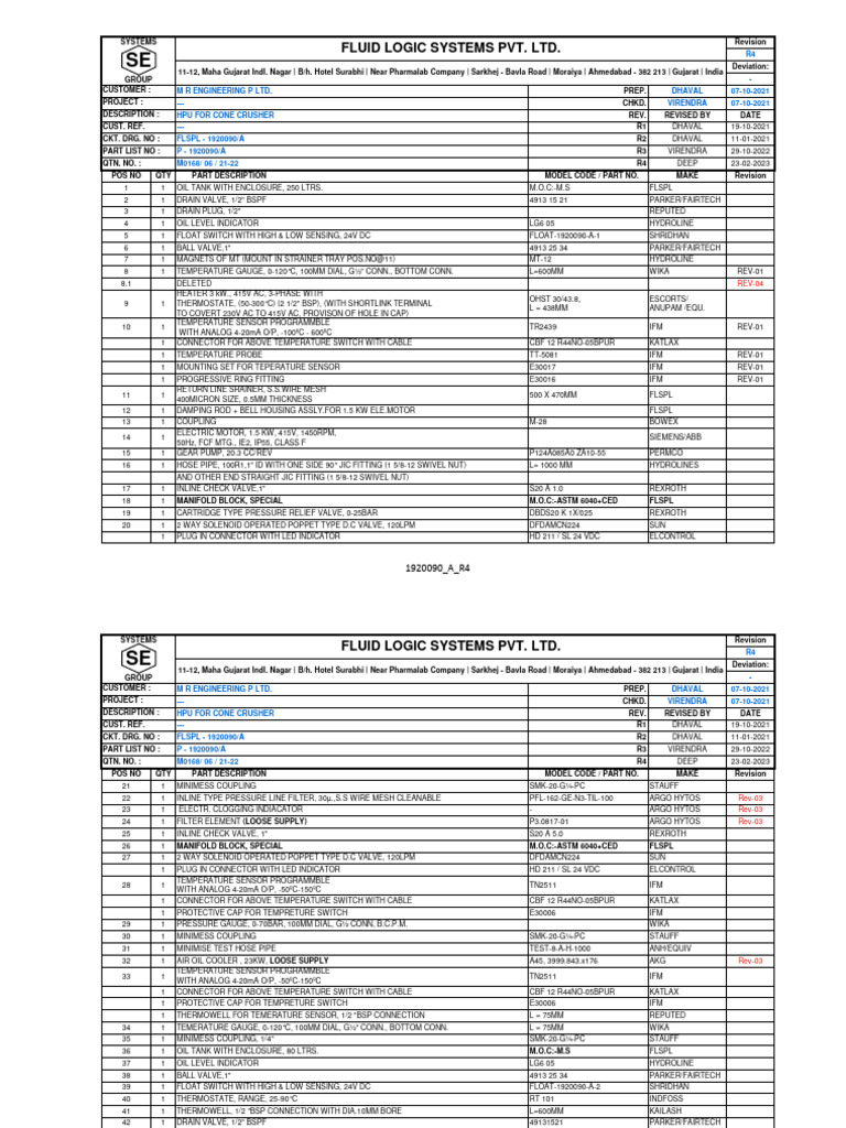 Fluid Logic Systems Part List R4 | PDF | Valve | Electrical Connector