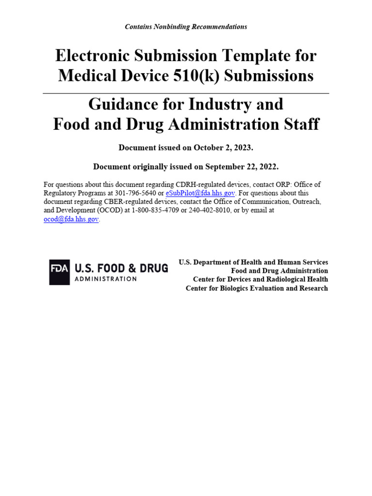 Guidance-510k-eSubmission Template | PDF | Federal Food | Food And Drug ...