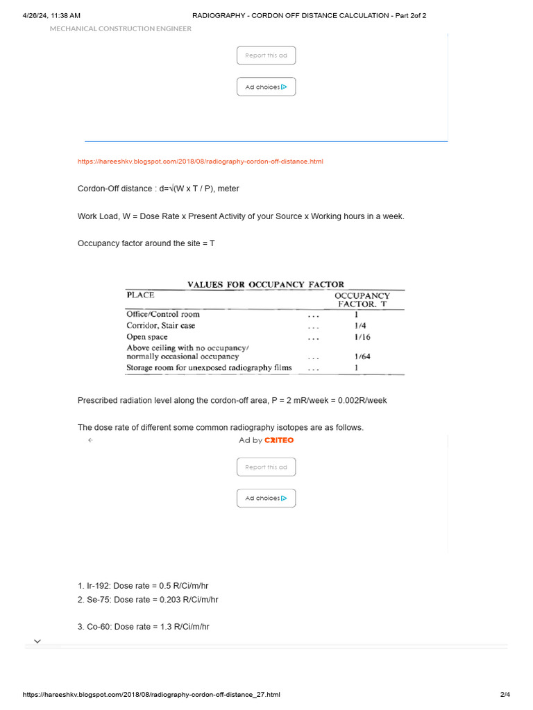 Radiography - Cordon Off Distance Calculation - Part 2of 2-2-3 | PDF ...