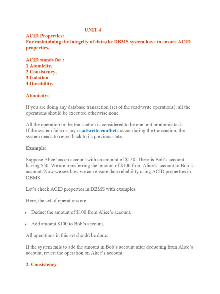 UNIT 4 | Download Free PDF | Acid | Database Transaction