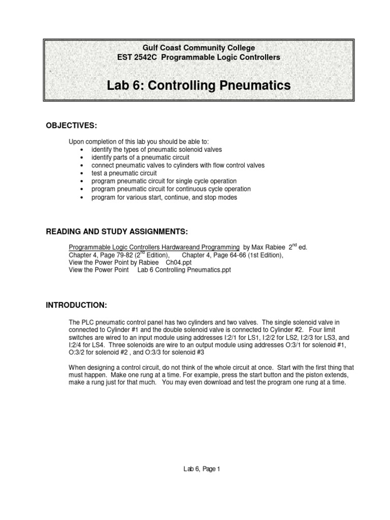 LAB 6-1 Controlling Pneumatic | PDF | Programmable Logic Controller ...