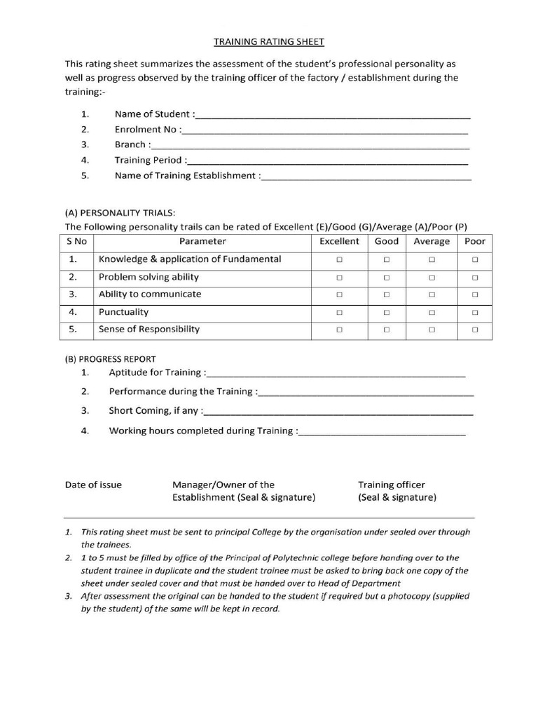 Training Rating Sheet | PDF