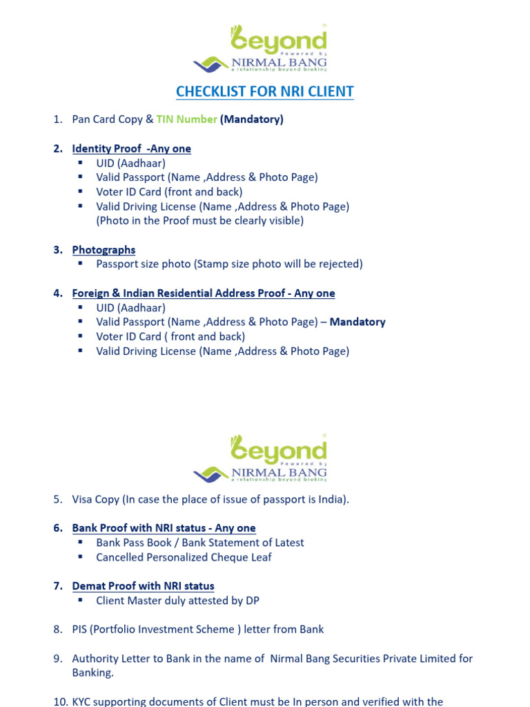 Checklist For NRI - January - 2024 | PDF