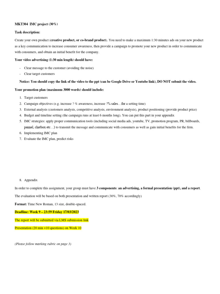 MKT304 Group IMC Project | PDF | Advertising | Marketing