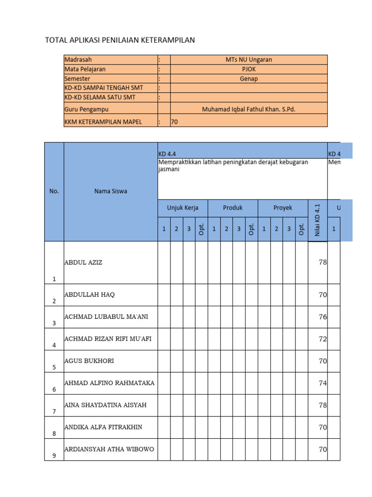 7b Template Penilaian Keterampilan | PDF