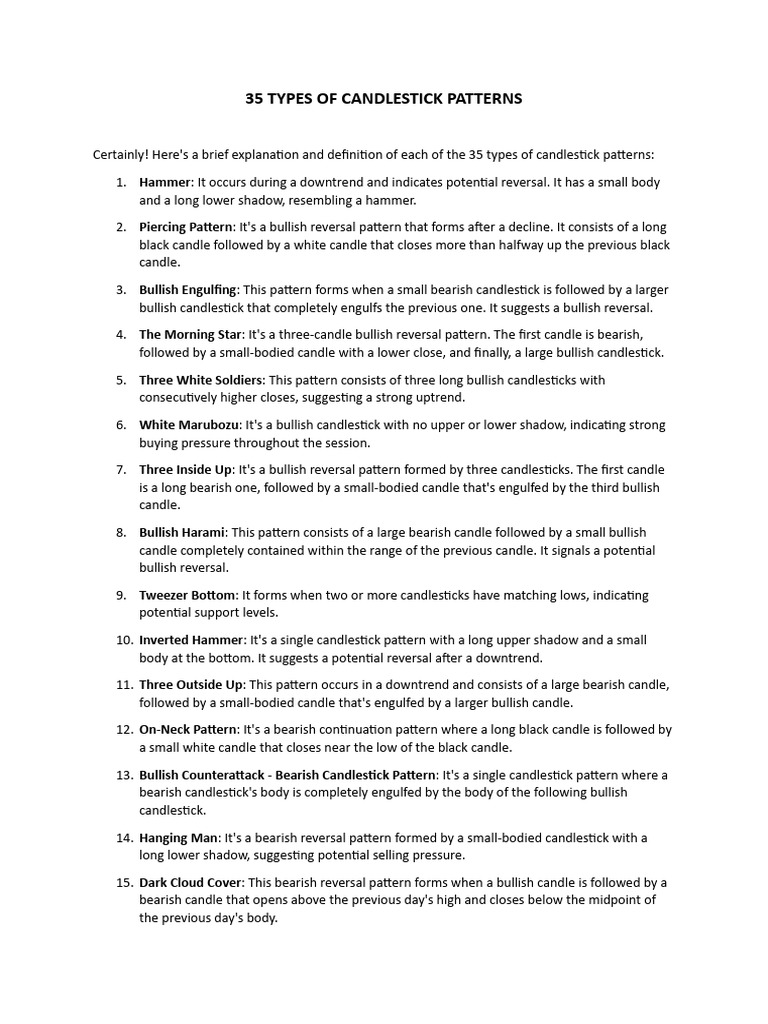 35 Types of Candlestick Patterns | PDF | Investment Fund | Technical ...