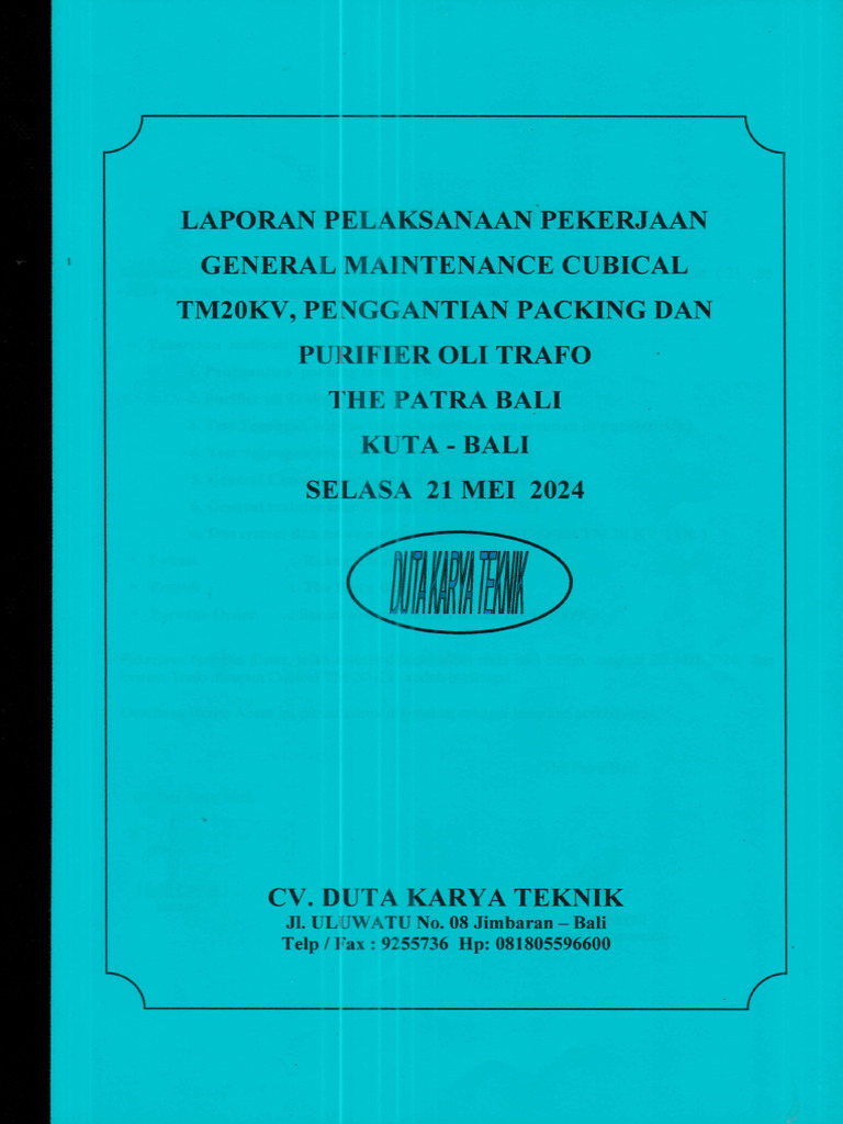 Laporan Pemeliharaan Trafo dan Cubical | PDF
