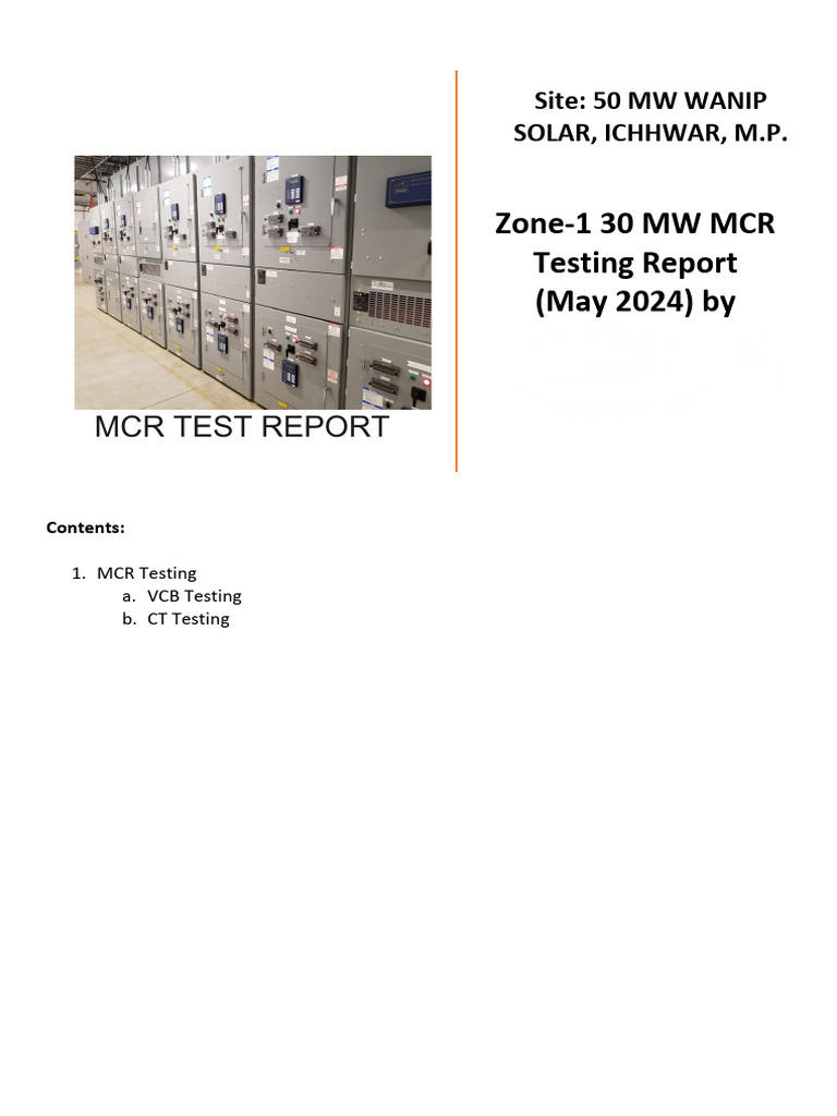 Zone 1 30 MW MCR Feeder Panel Test Report Cover Page | PDF