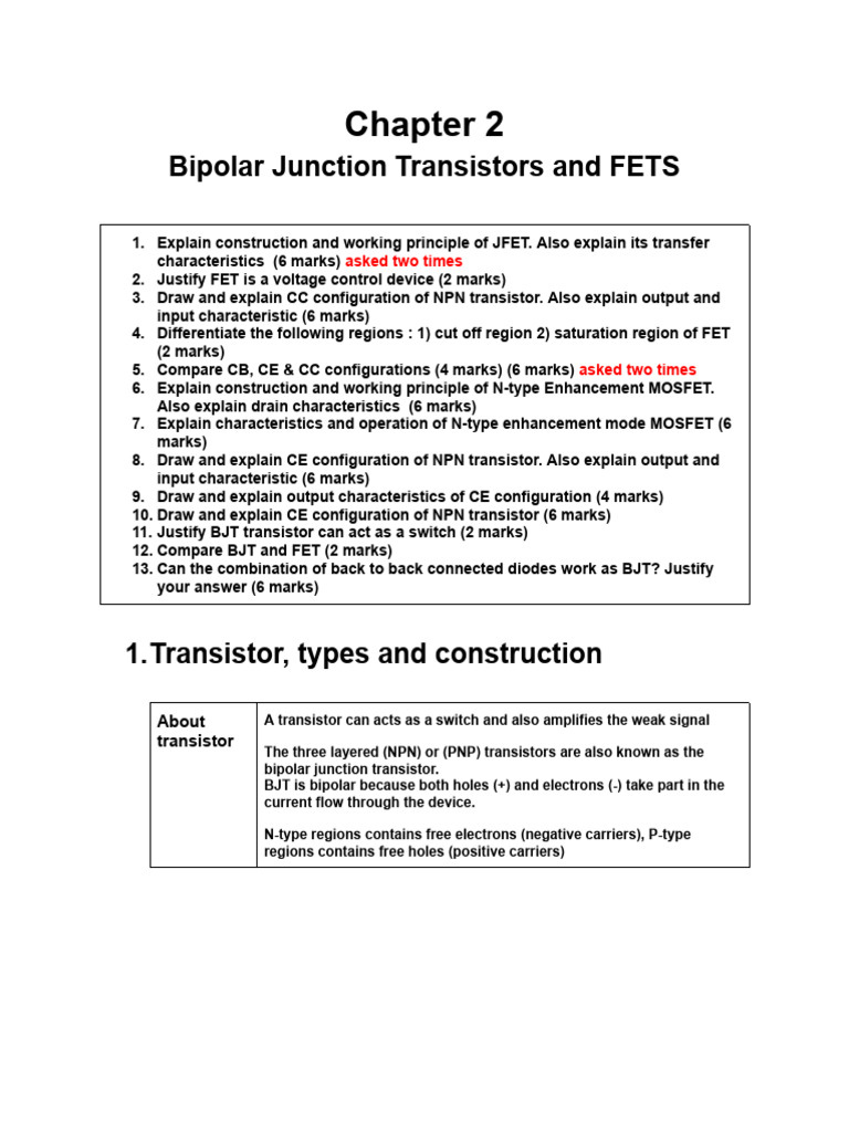 Basic Electronics Introduction To Transducers and Fets | PDF | Bipolar Junction Transistor | P–N ...
